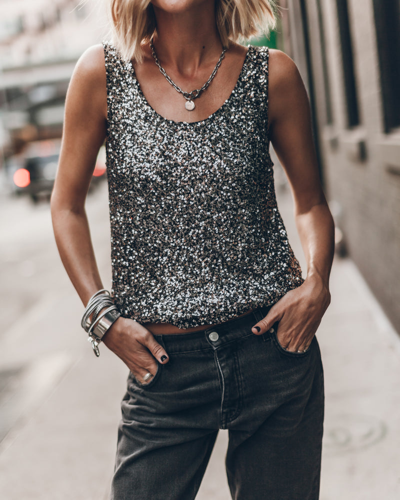 MIKUTA | The Dark Sequin Base Tank Top